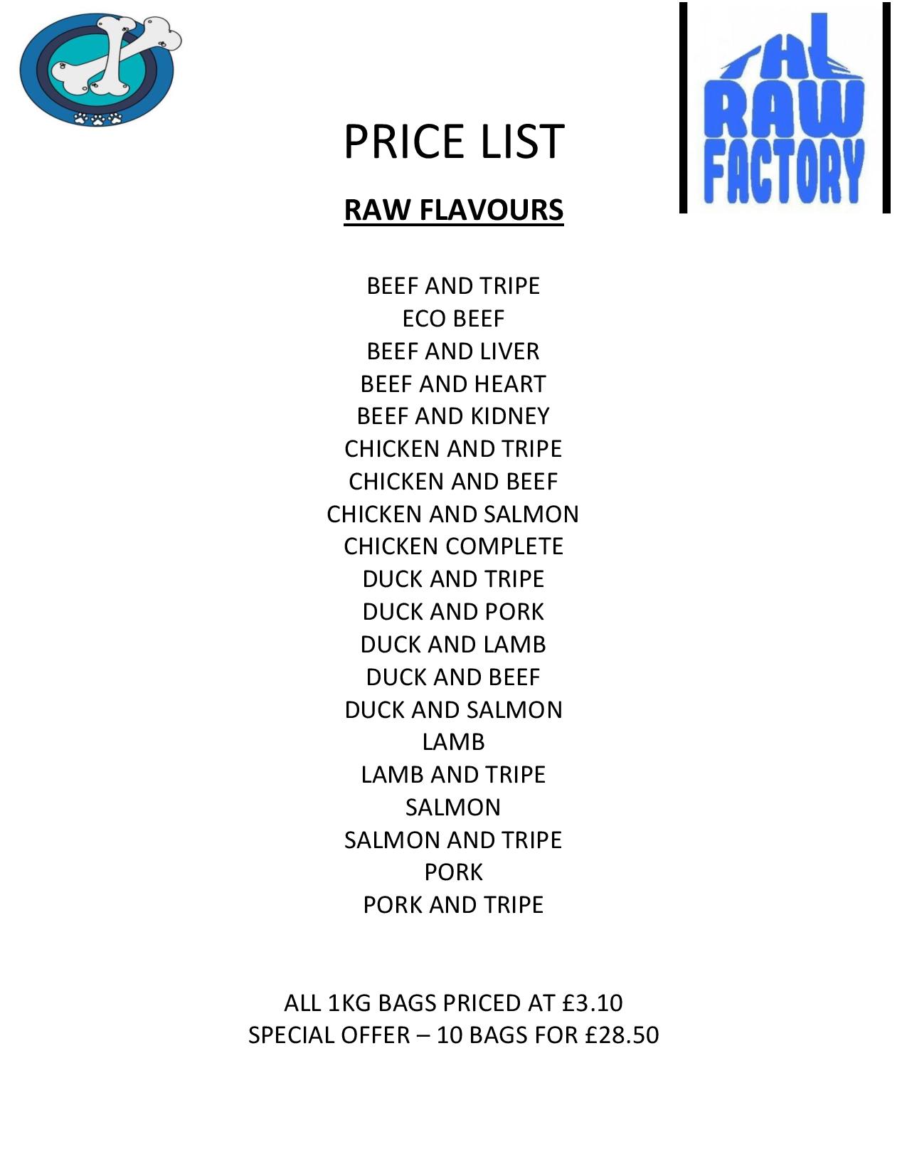 Price Lists - Borders Raw Pet Supply and Delivery.